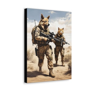 Custom 2 Pets Portrait, Personalized Military Pet Portrait, Soldier Dog ...