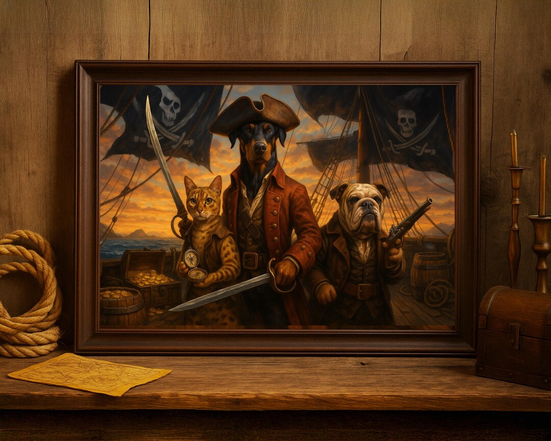 Custom Pirate Pet Portrait – Dog and Cat on Pirate Ship, Funny ...