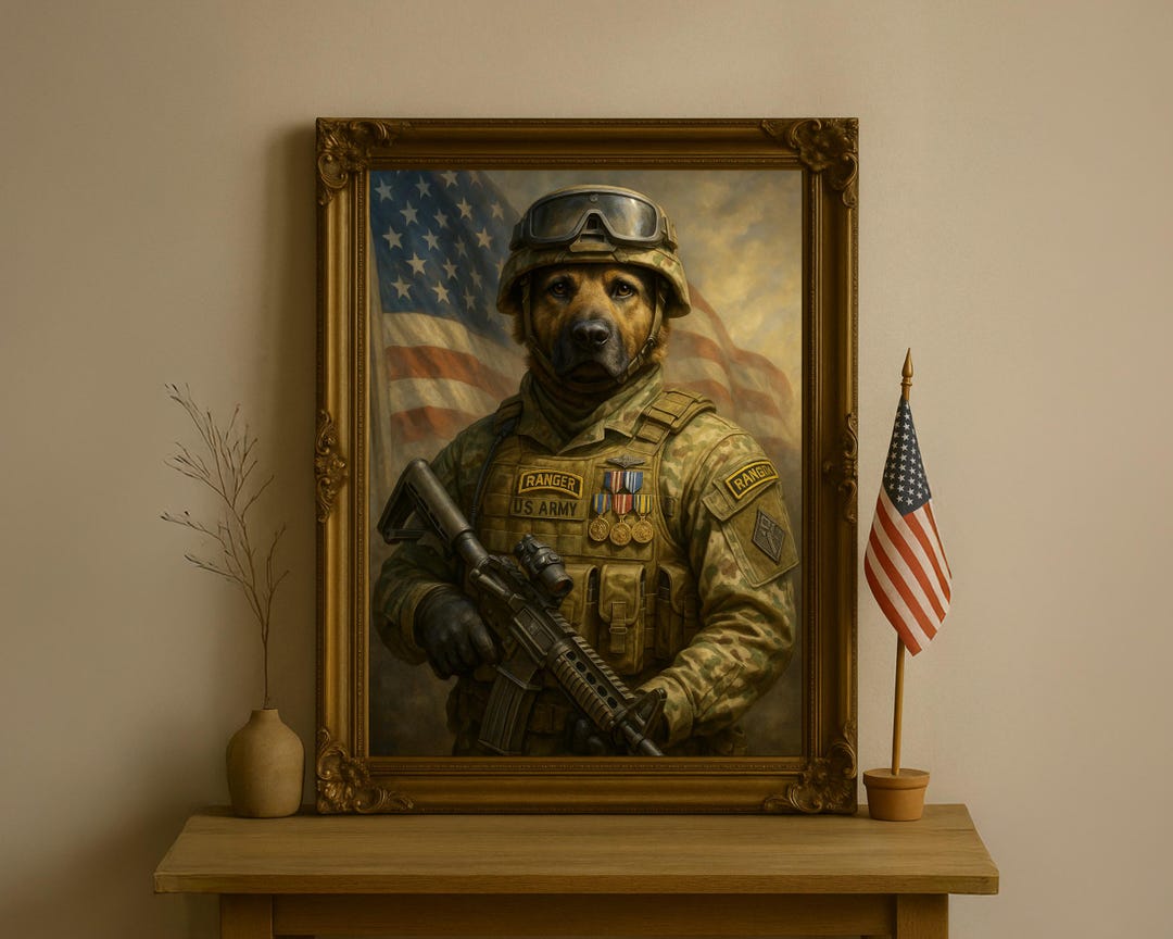 Custom Military Dog Portrait – Heroic U.S. Army Ranger Art, Gift for ...