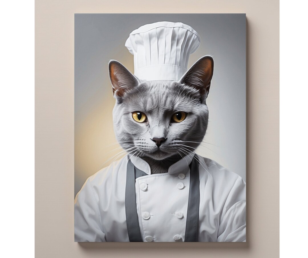 Custom Chef Pet Portrait, Portrait With Pet Photo, Cat With Chef Suit ...
