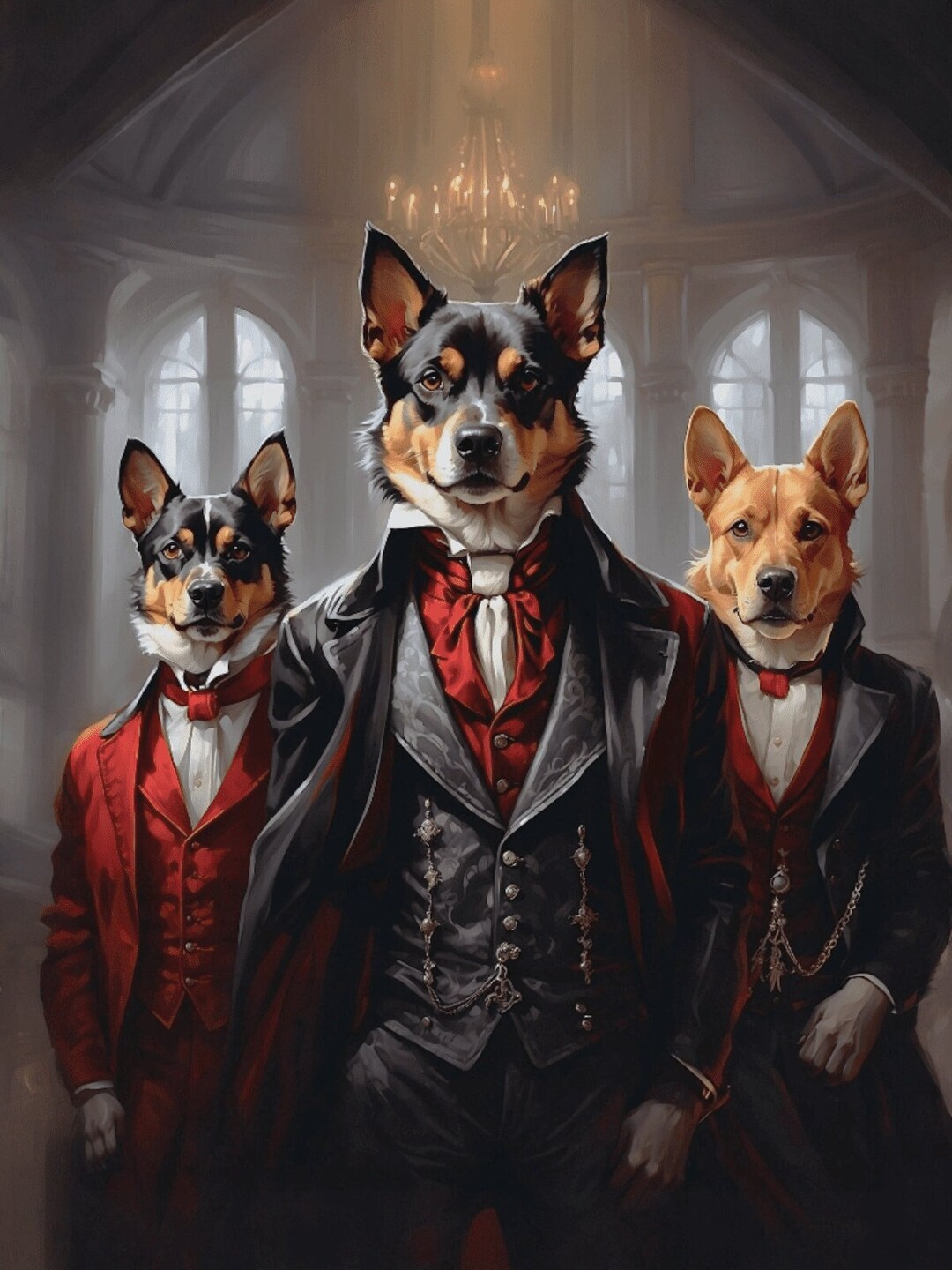 Custom 3 Pets Portrait, Vampire Pet Painting Human and Pet as a ...