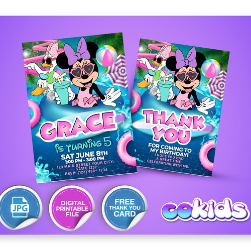 Minnie Mouse Pool Party Birthday Digital Invitation - Etsy