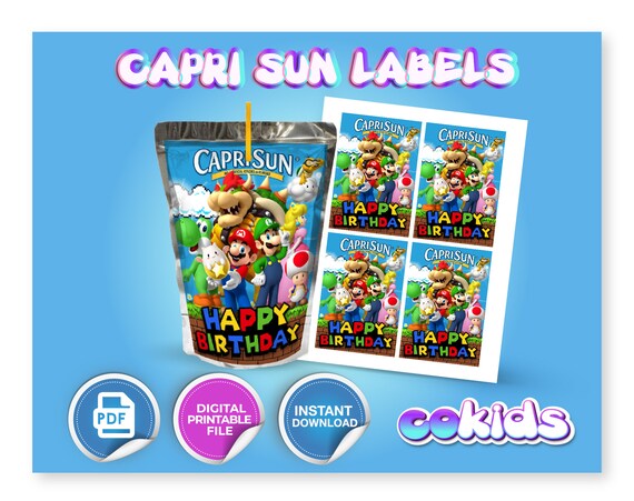Paper & Party Supplies Super mario Juice pouch labels-Super mario juice ...