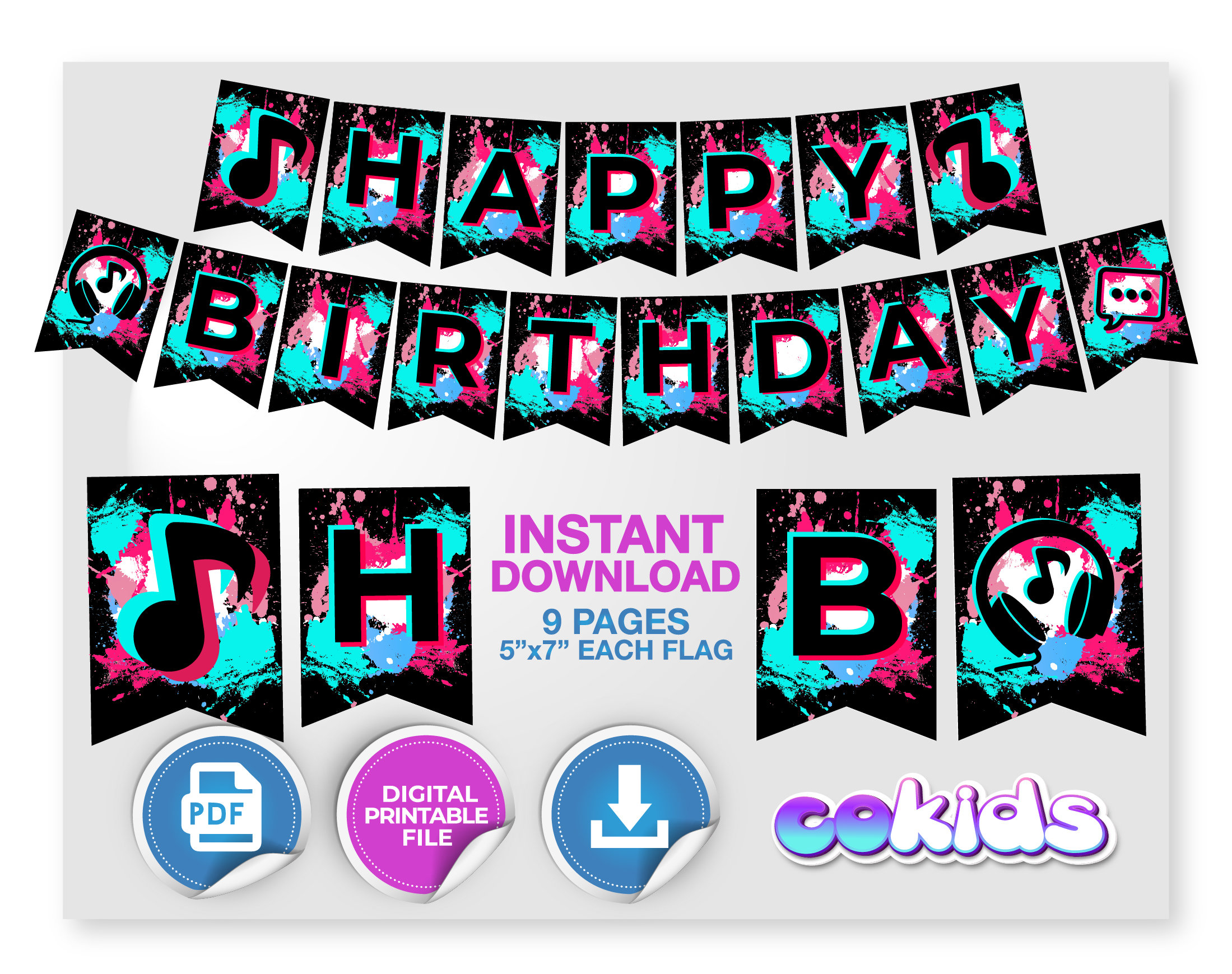 Tik Tok Happy Birthday Banner. Tik Tok Party. Printable | Etsy