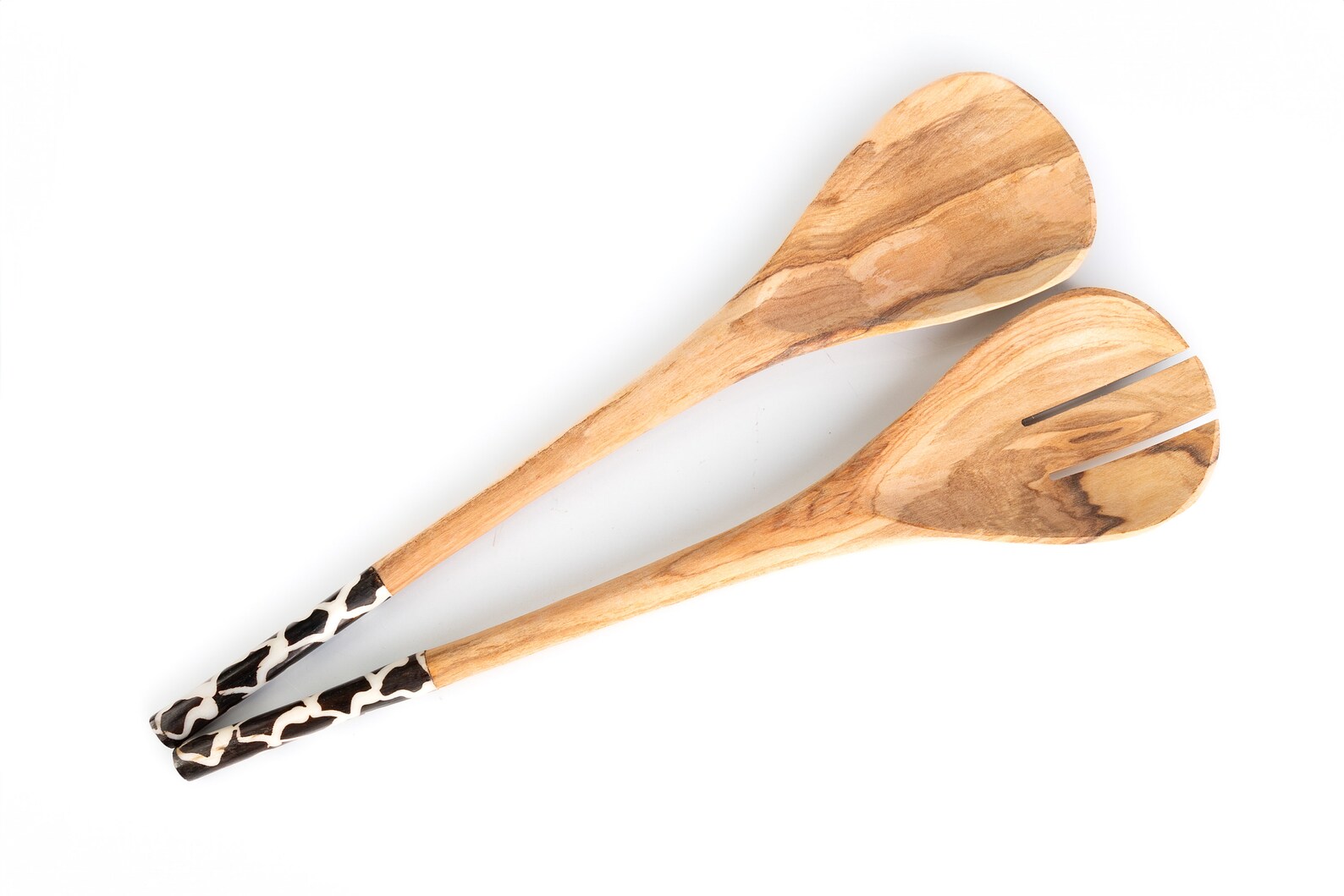 Wood & Batik Bone Salad Tongs - Handmade, Salad Tongs, Serving Utensils ...