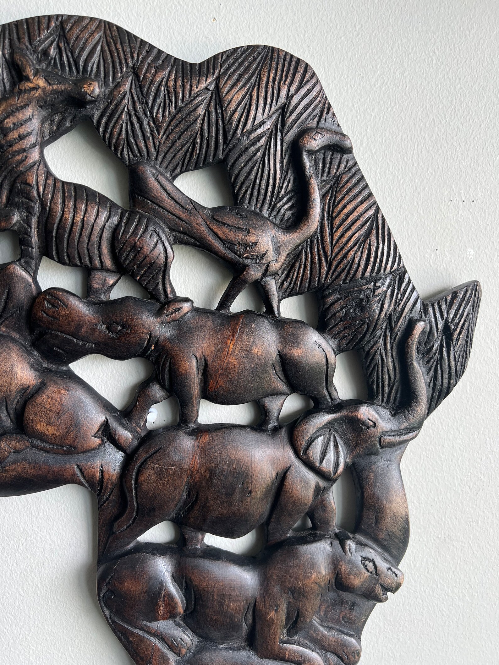 Safari Wildlife Carved in African Map – African Art, Handmade, Ebony ...
