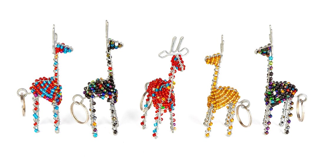 Beaded Animal Keychains With Standing Legs – Handmade, Giraffe, Lion ...
