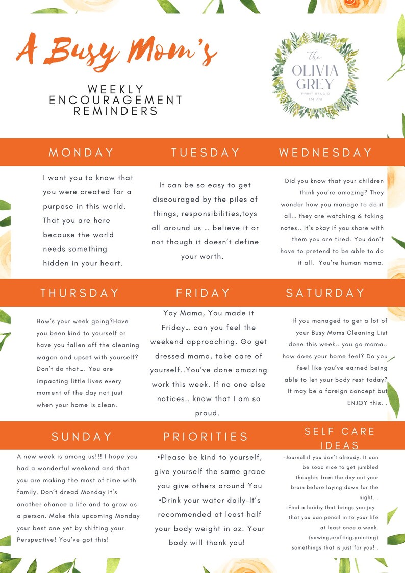 Busy Mom’s Cleaning Schedule Template - Etsy