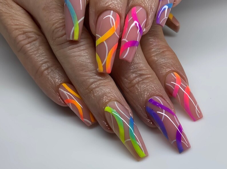 Spring Nails Neon Bright Colors Nails Rainbow Nails Summer - Etsy