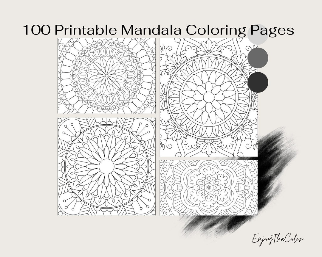 100 Printable Mandala Digital Coloring Pages - Coloring Pages for Teen ...