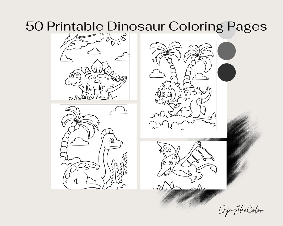 50 Printable Dinosaur Digital Coloring Pages - Coloring Pages for Kids ...