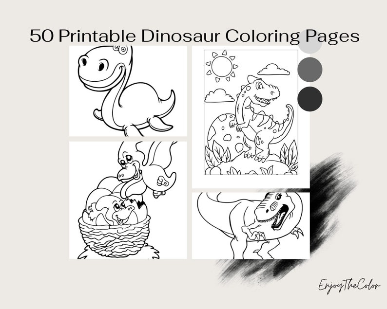 50 Printable Dinosaur Digital Coloring Pages Coloring Pages for Kids ...