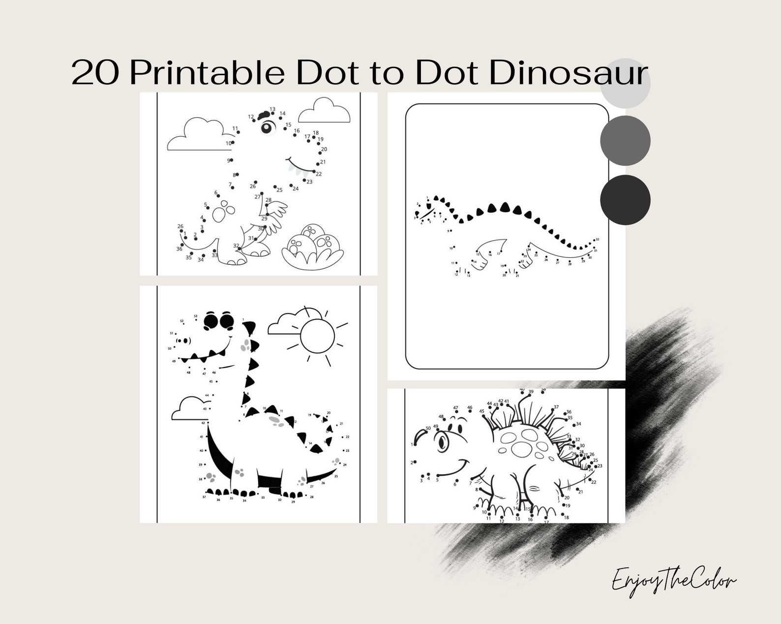 20 Printable Dinosaurs Dot to Dot Coloring Pages for Boys, Girls, Teens ...