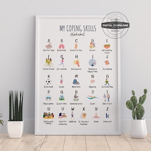 Alphabet Coping Skill | Therapy Office Decor, Mental Health, School ...