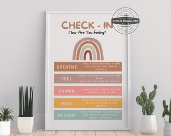 Feelings Check in Poster, Mental Health Poster, Self Care Poster, Daily ...
