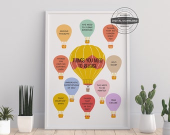 Things to Let Go of Mental Health Digital Poster, Therapy Sign, School ...