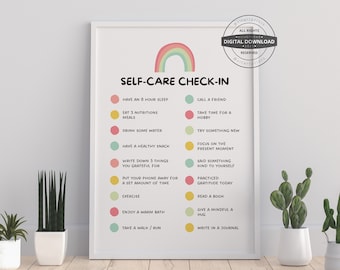 Daily Check-in Poster, Self-care, Daily Checklist, Challenging Negative ...