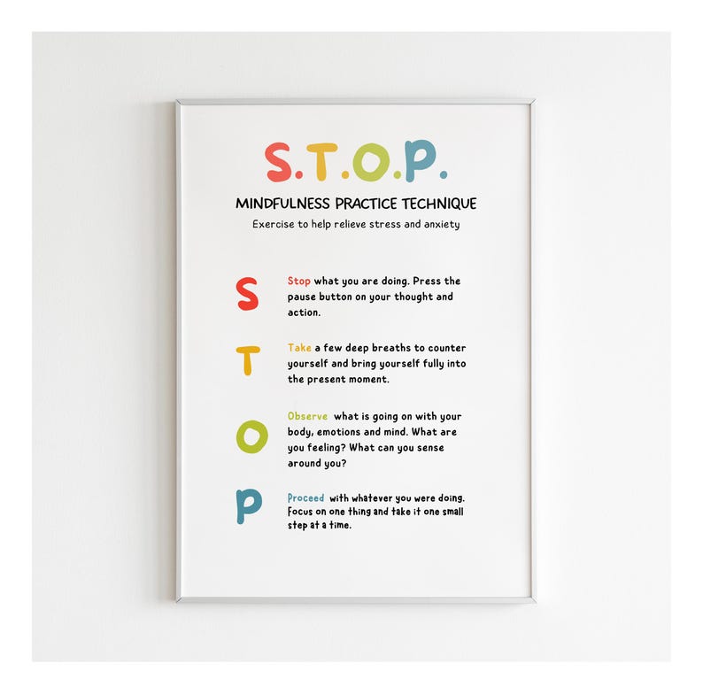 STOP Grounding Technique Poster | Mental Health, Therapy Office Decor ...