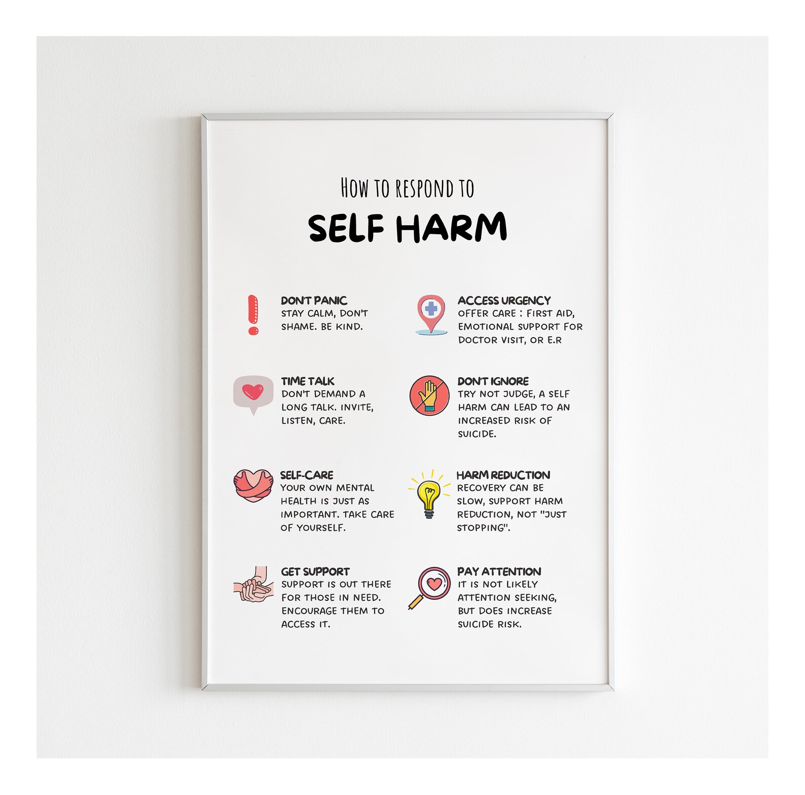 Self Harm Response Poster, Therapy Office Decor (digital Download) - Etsy