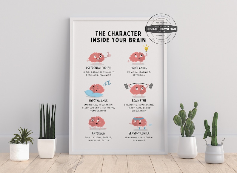 Brain Character Poster Brain Anatomy Psychology Therapy - Etsy