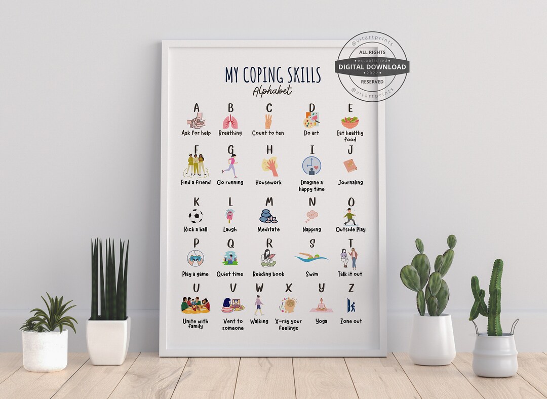 Alphabet Coping Skill | Therapy Office Decor, Mental Health, School ...