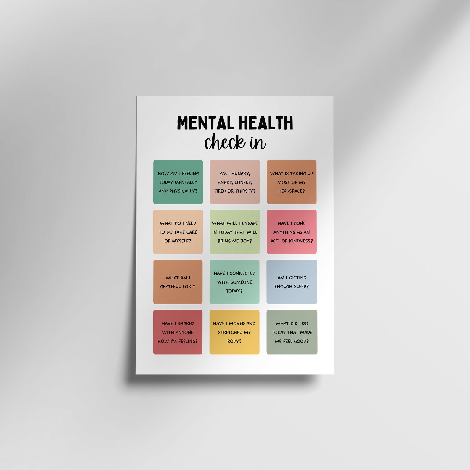 Feelings Check in Poster Mental Health Self Care Poster Daily - Etsy