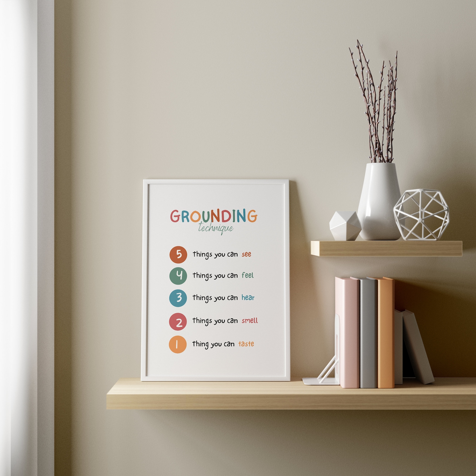Grounding Technique Poster | Calming Mental Health Art (digital ...