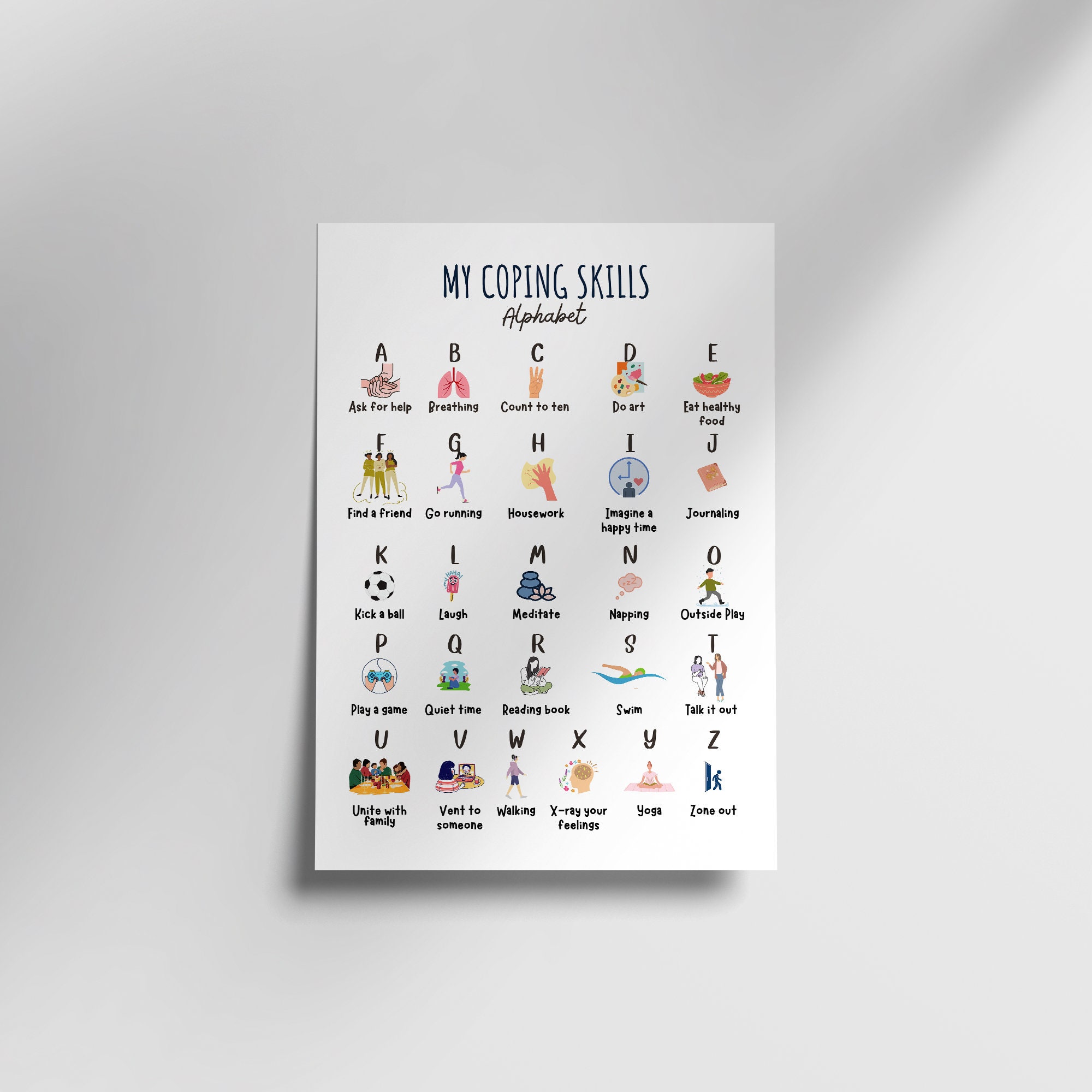 Alphabet Coping Skill | Therapy Office Decor, Mental Health, School ...