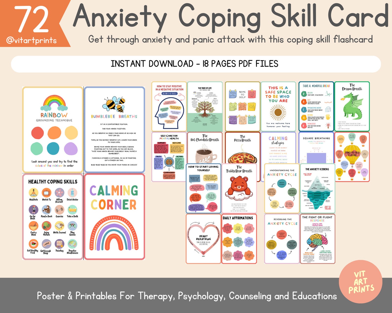 Anxiety Coping Skill Cards, Mindfulness Therapy Tools (PDF) - Etsy