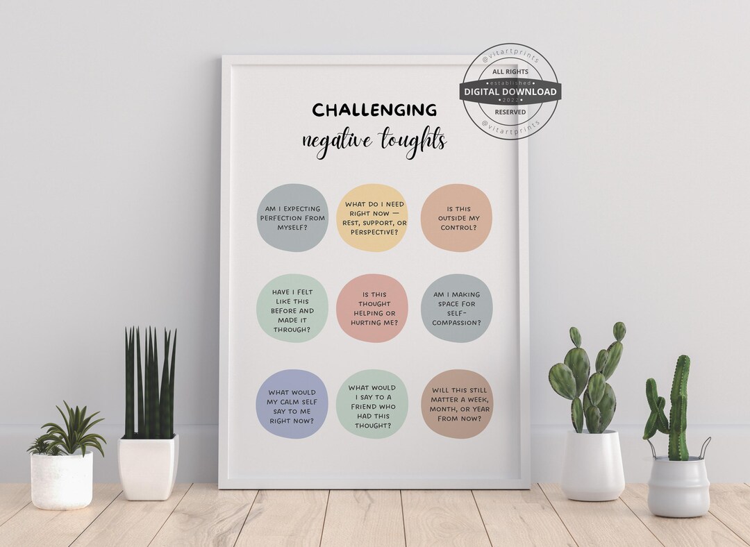 Challenging Negative Thoughts | Therapy Office Decor School Counselor ...