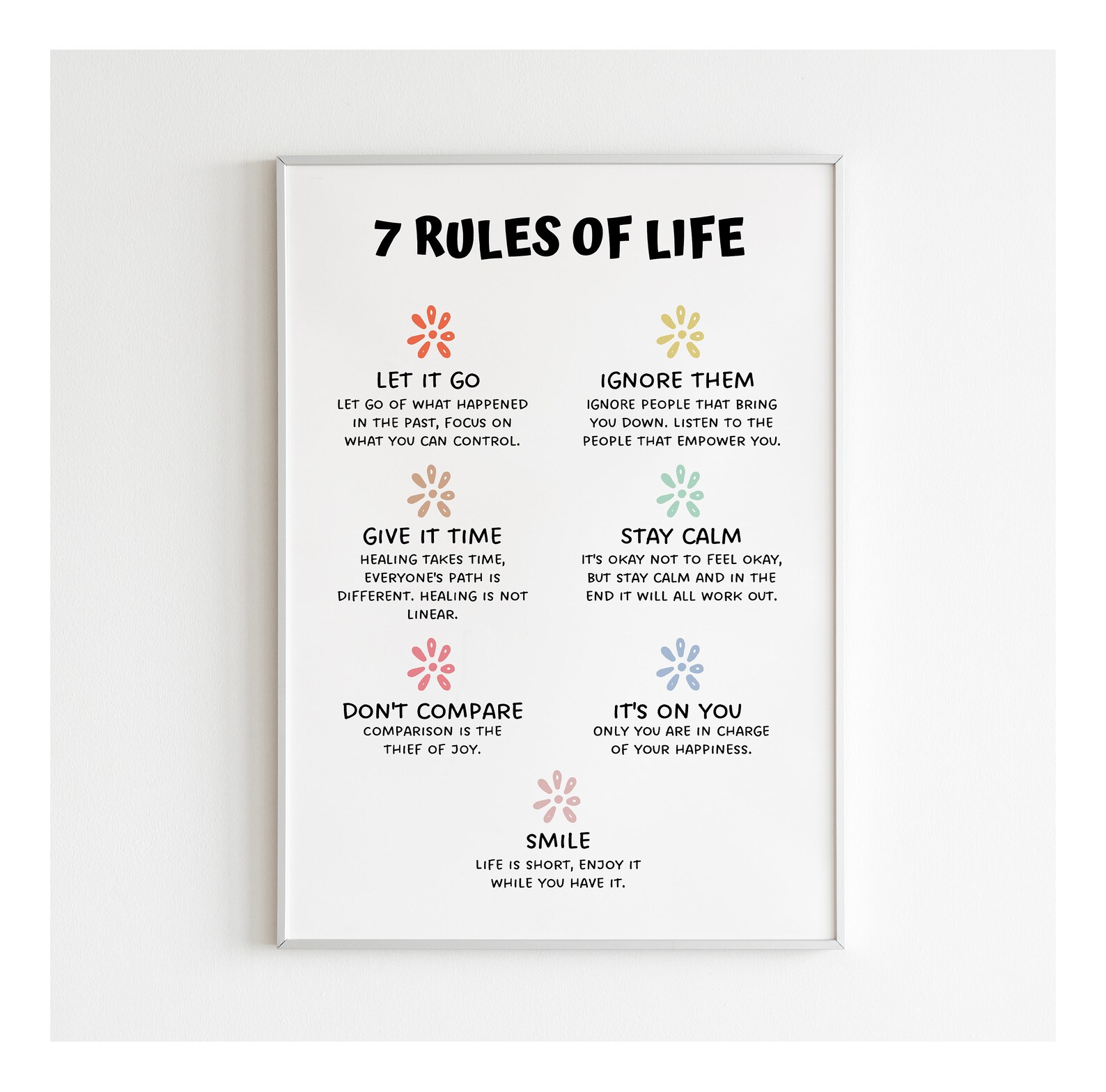 7 Rules of Life Poster | Therapy Office Decor Happy Affirmations Prints ...