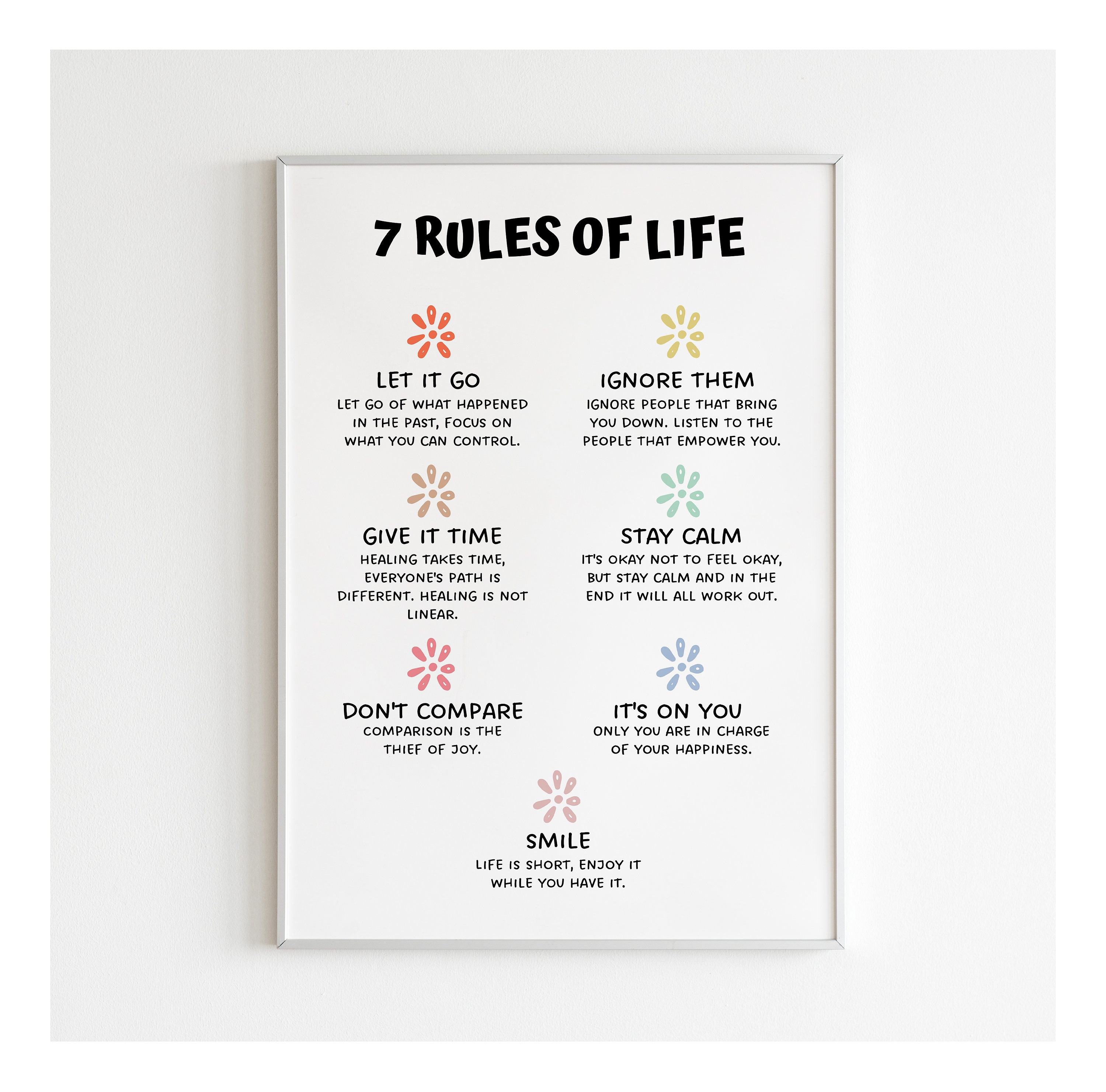 7 Rules of Life Poster Therapy Office Decor Happy Affirmations Prints ...