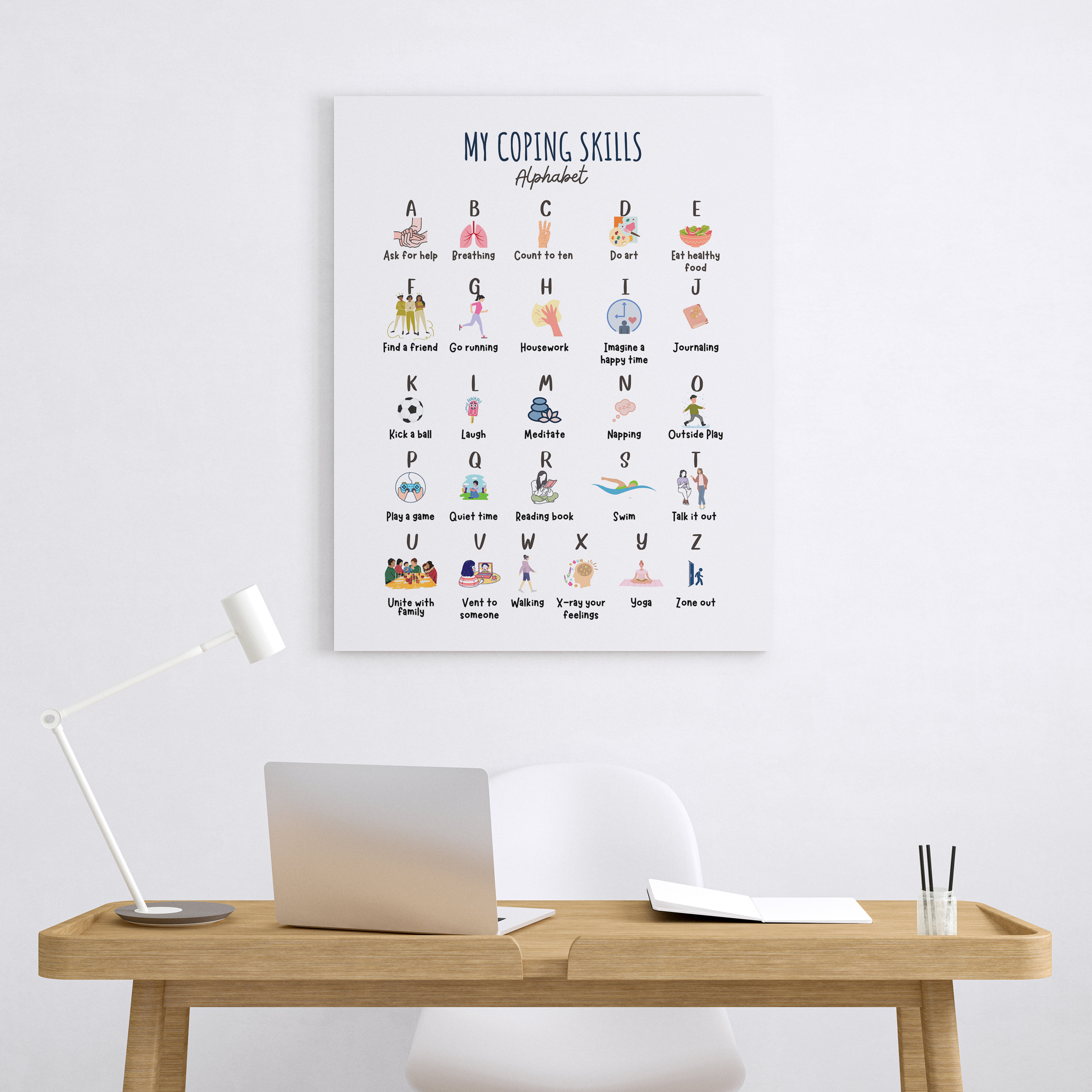 Alphabet Coping Skill | Therapy Office Decor, Mental Health, School ...
