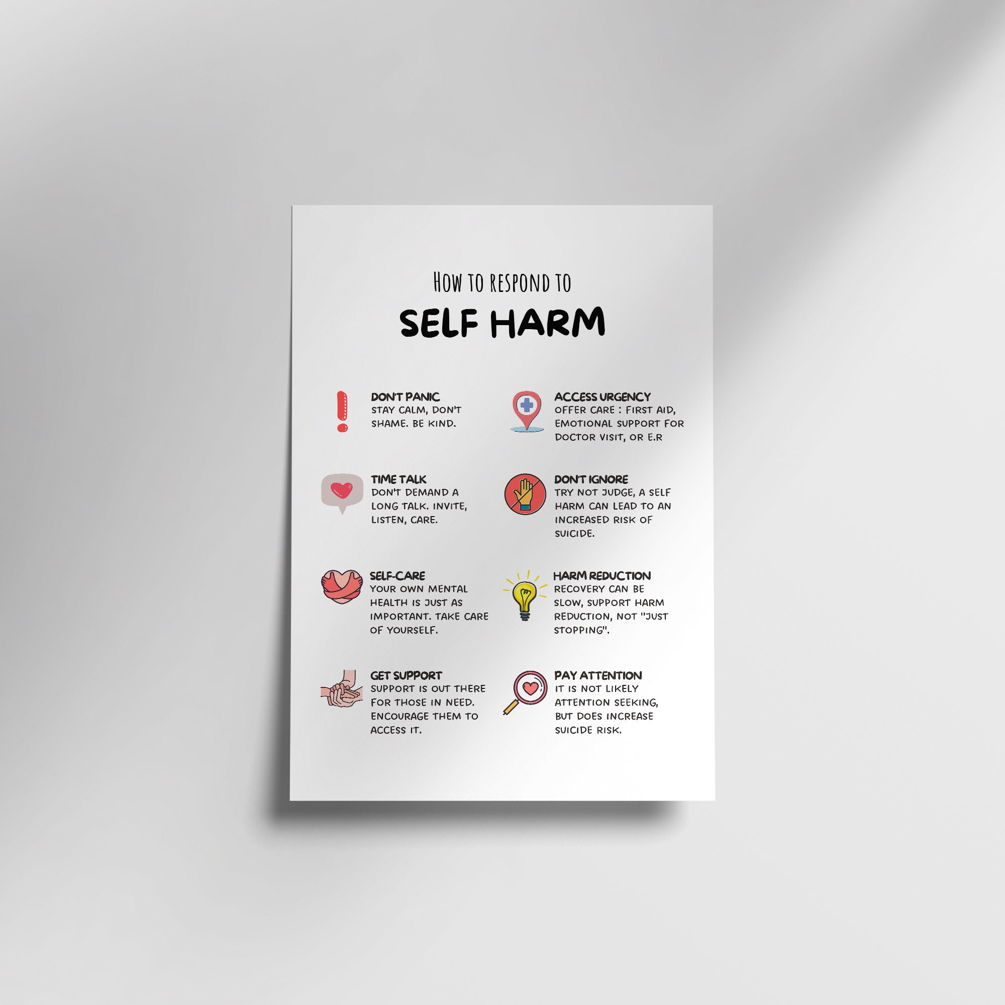 Self Harm Response Poster, Therapy Office Decor (digital Download) - Etsy