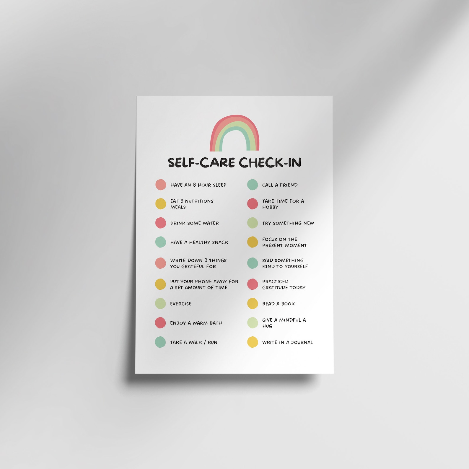 Daily Check-in Poster Self-care Daily Checklist Challenging - Etsy