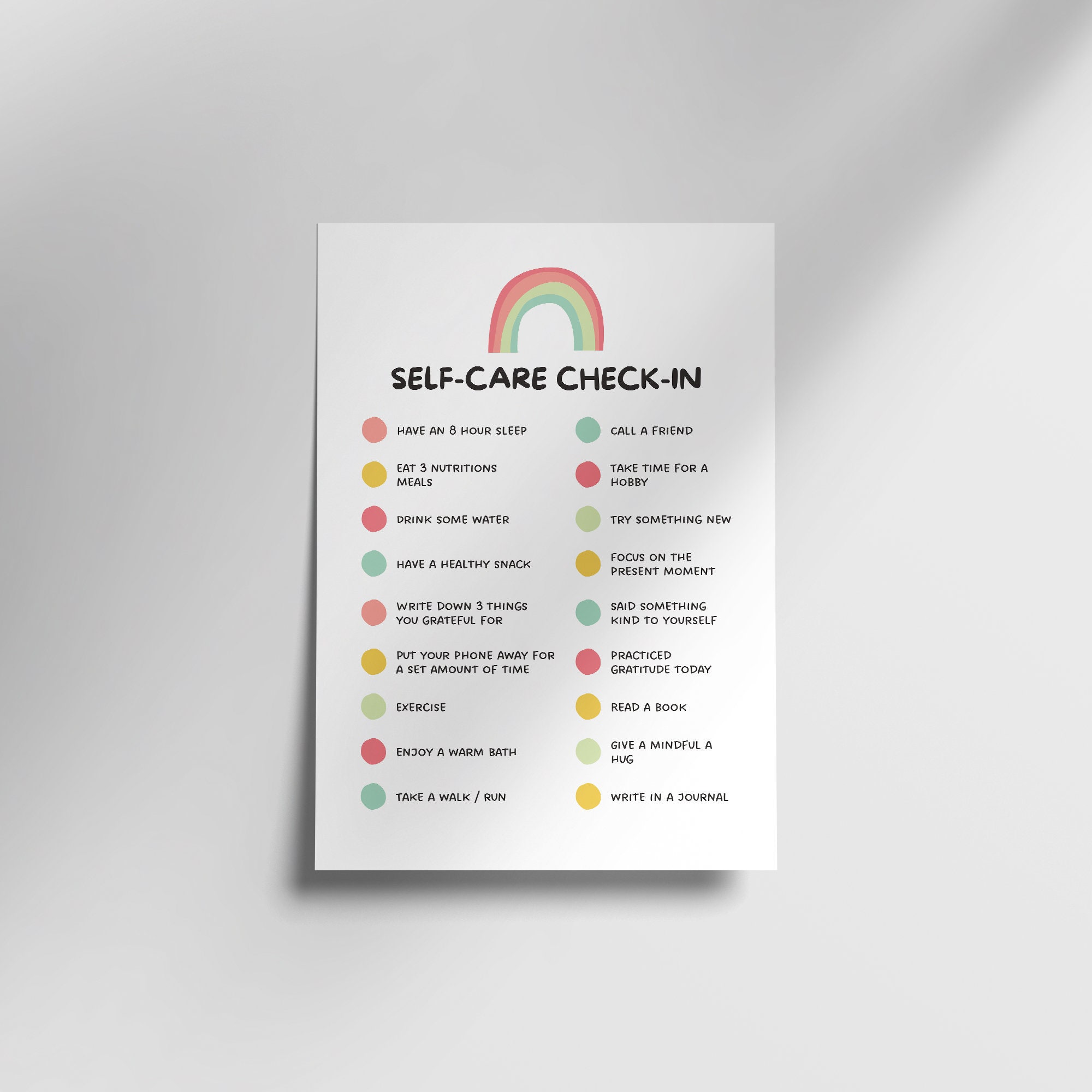Daily Check-in Poster Self-care Daily Checklist Challenging - Etsy