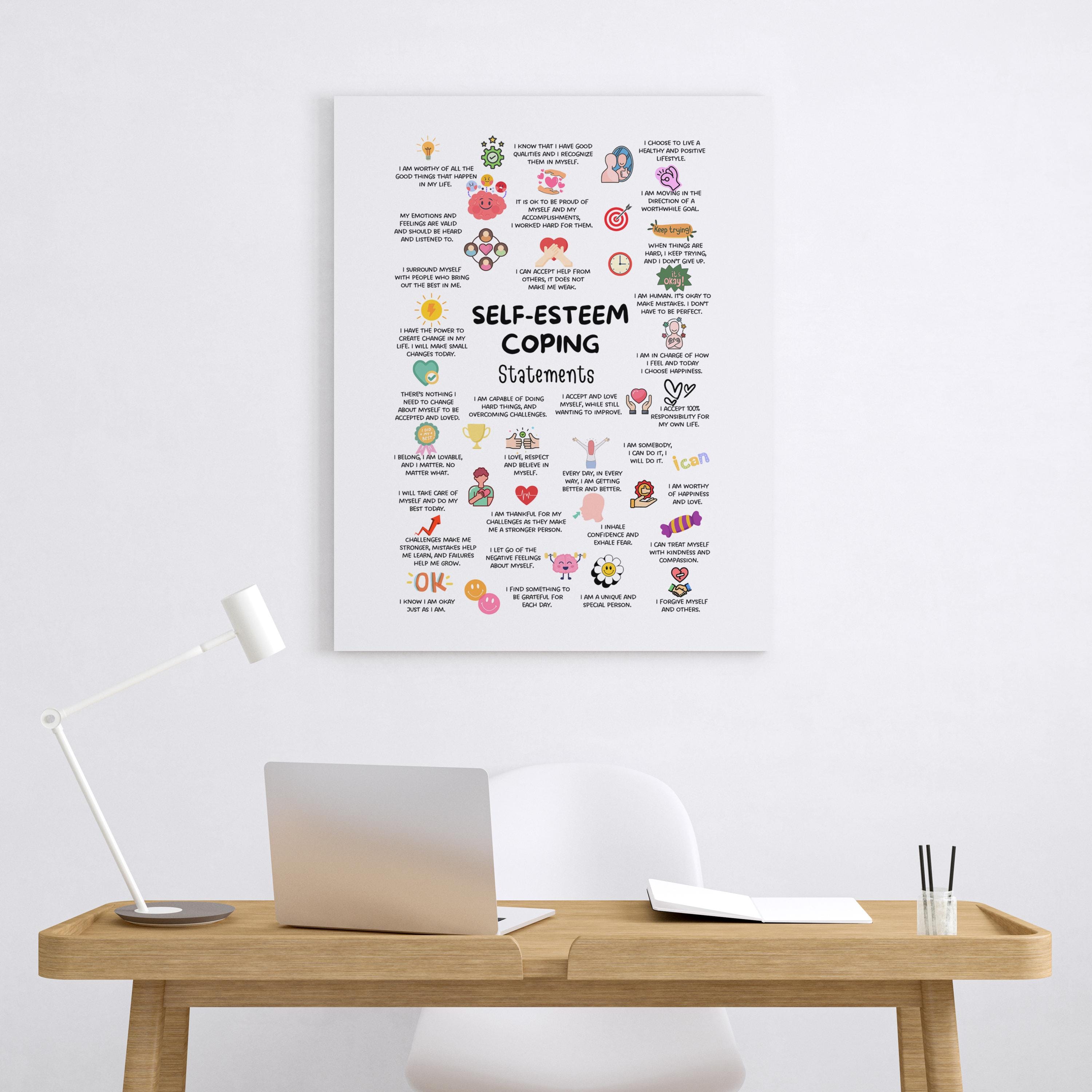 Self-esteem Coping Statements Poster | Therapy Office Decor (digital ...