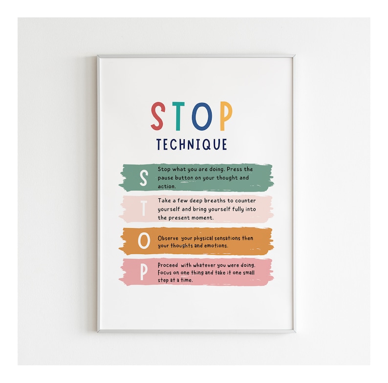 STOP Technique Mental Health Poster | Therapy Office Decor (digital ...