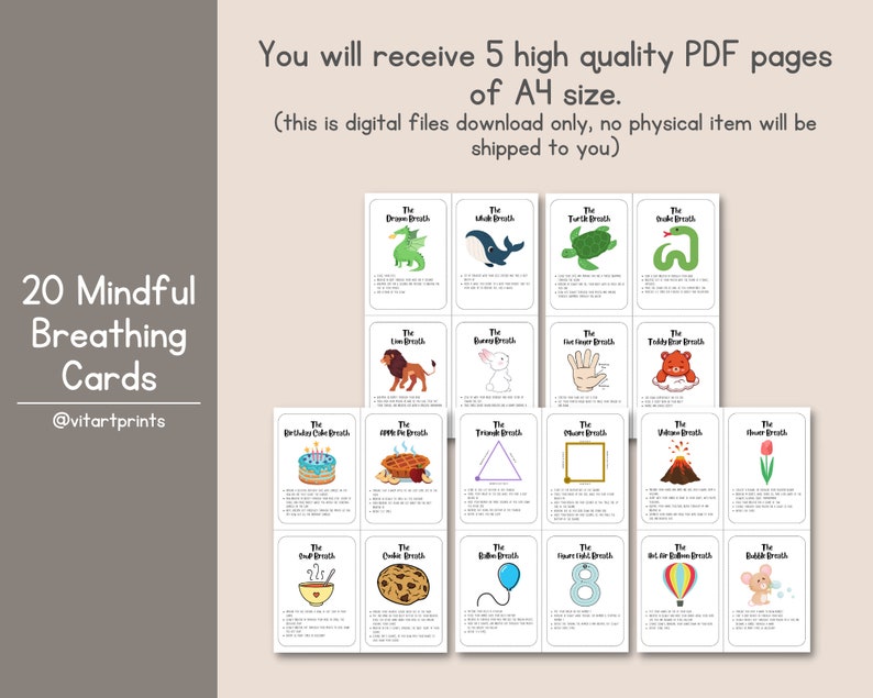 Breathing Cards for Kids Printable Posters Counselor Decor Psychologist ...