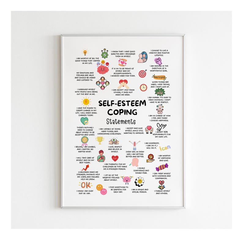 Self-esteem Coping Statements Poster | Therapy Office Decor (digital ...