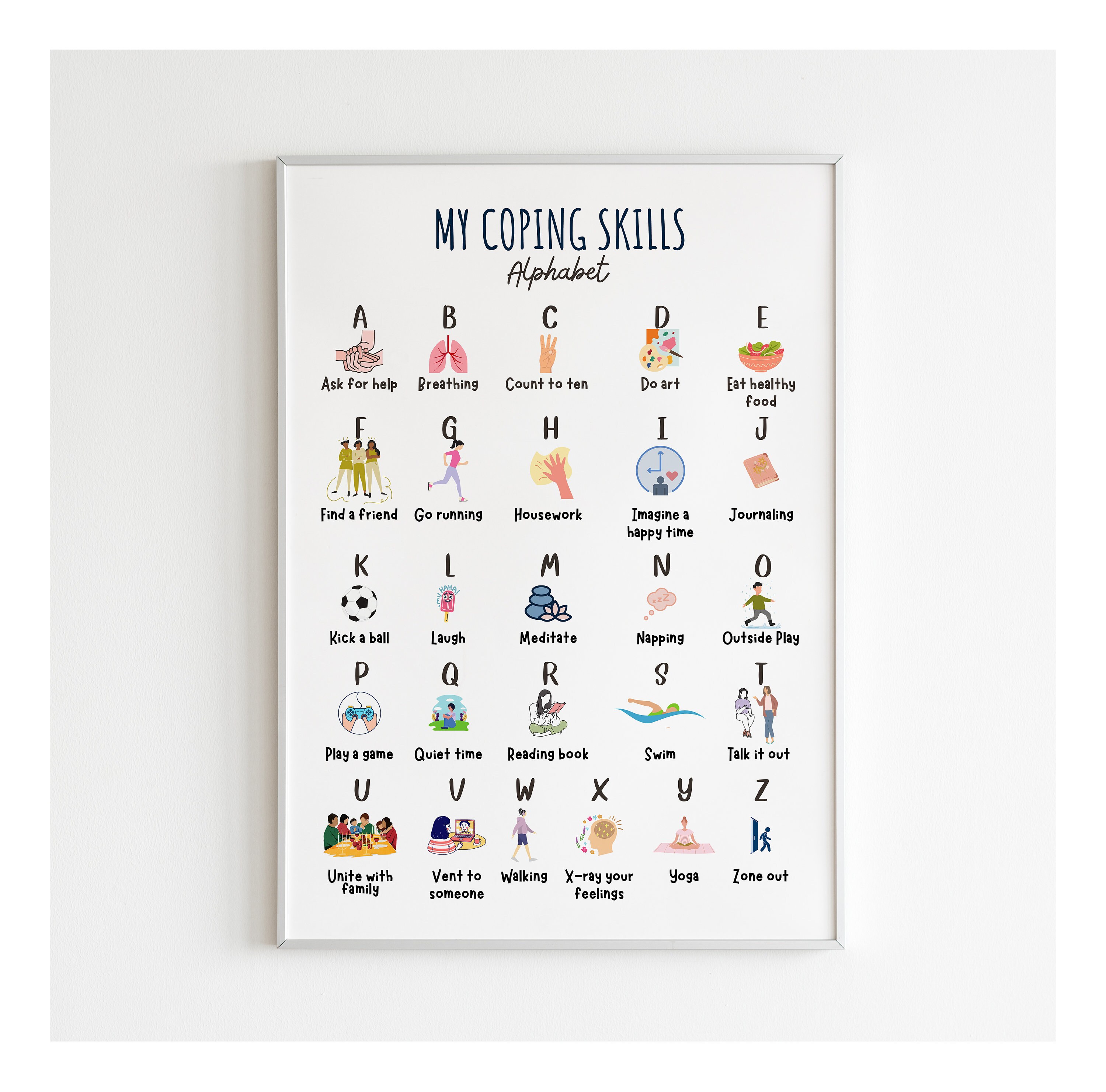 Alphabet Coping Skill | Therapy Office Decor, Mental Health, School ...