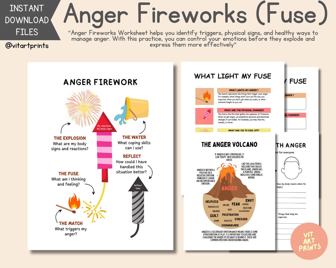 Anger Fuse Worksheets, Anger Management, Kids Feelings, Anger Triggers ...