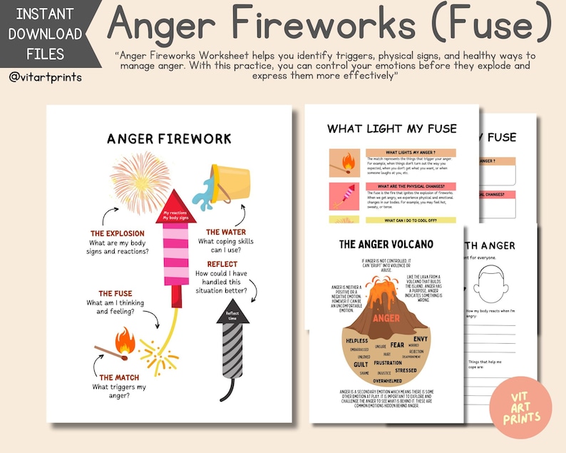 Anger Fuse Worksheets, Anger Management, Kids Feelings, Anger Triggers ...