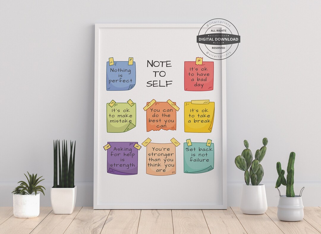 Note to Self | Office Decor, Mental Health, Well Being Print, School ...