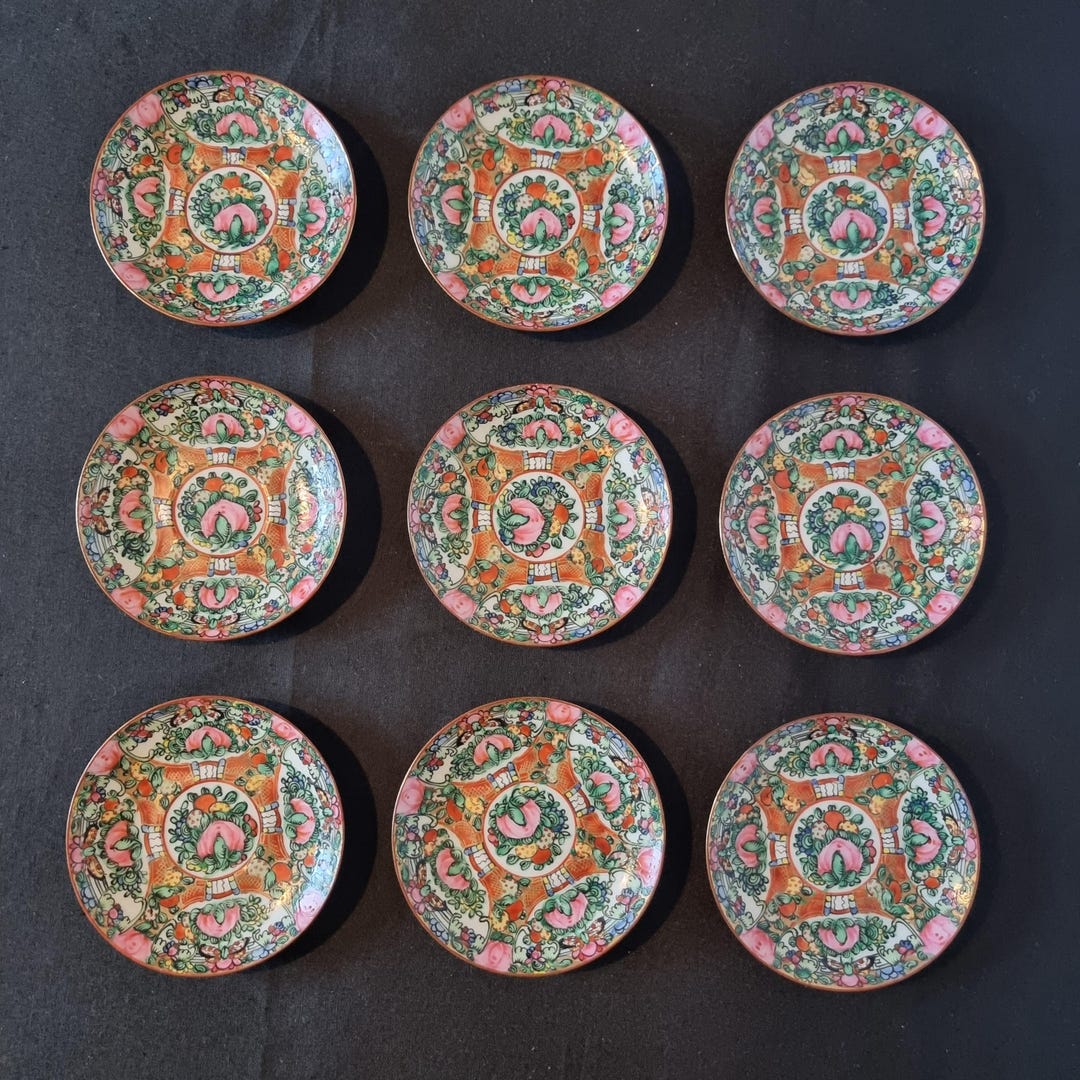 Set of 9 Vintage, Hand-painted Macau Porcelain Bread or Pasta Plates ...