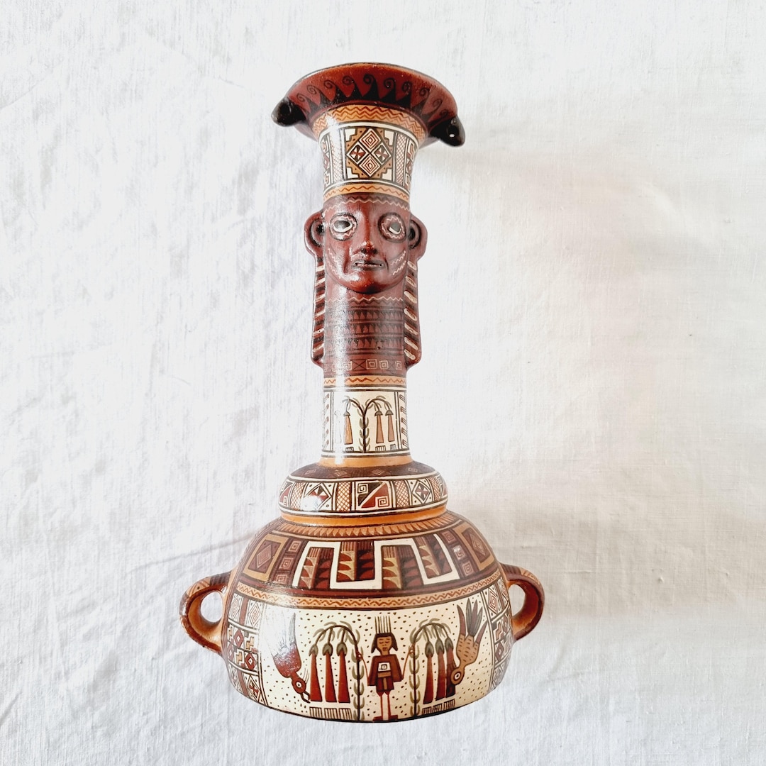 Hand Painted Peru Inca Craft Vessel by Antonio Olave (1928-2016) - Etsy