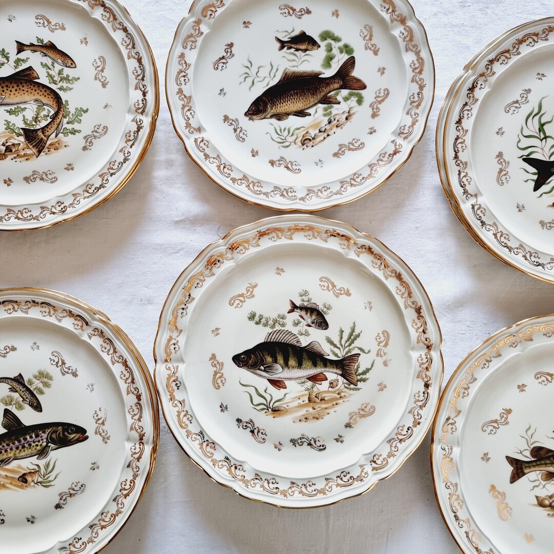 Exclusive Set of 6 Bernardaud Limoges Collection Plates Fish and 24K ...