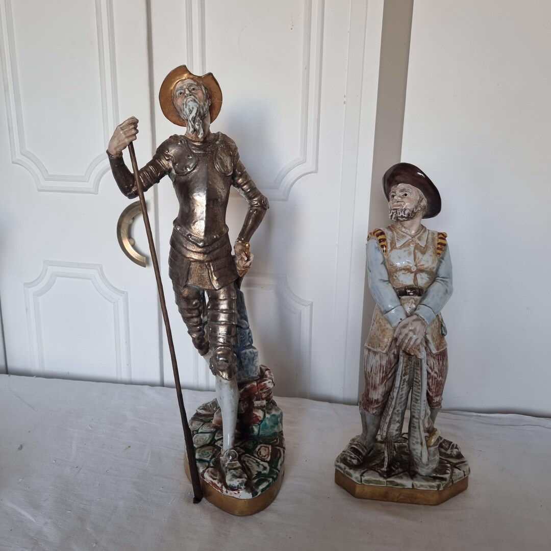 Pair of Spanish Polychrome Porcelain Figures From Sureda, Mid-20th Century: Don Quixote and ...
