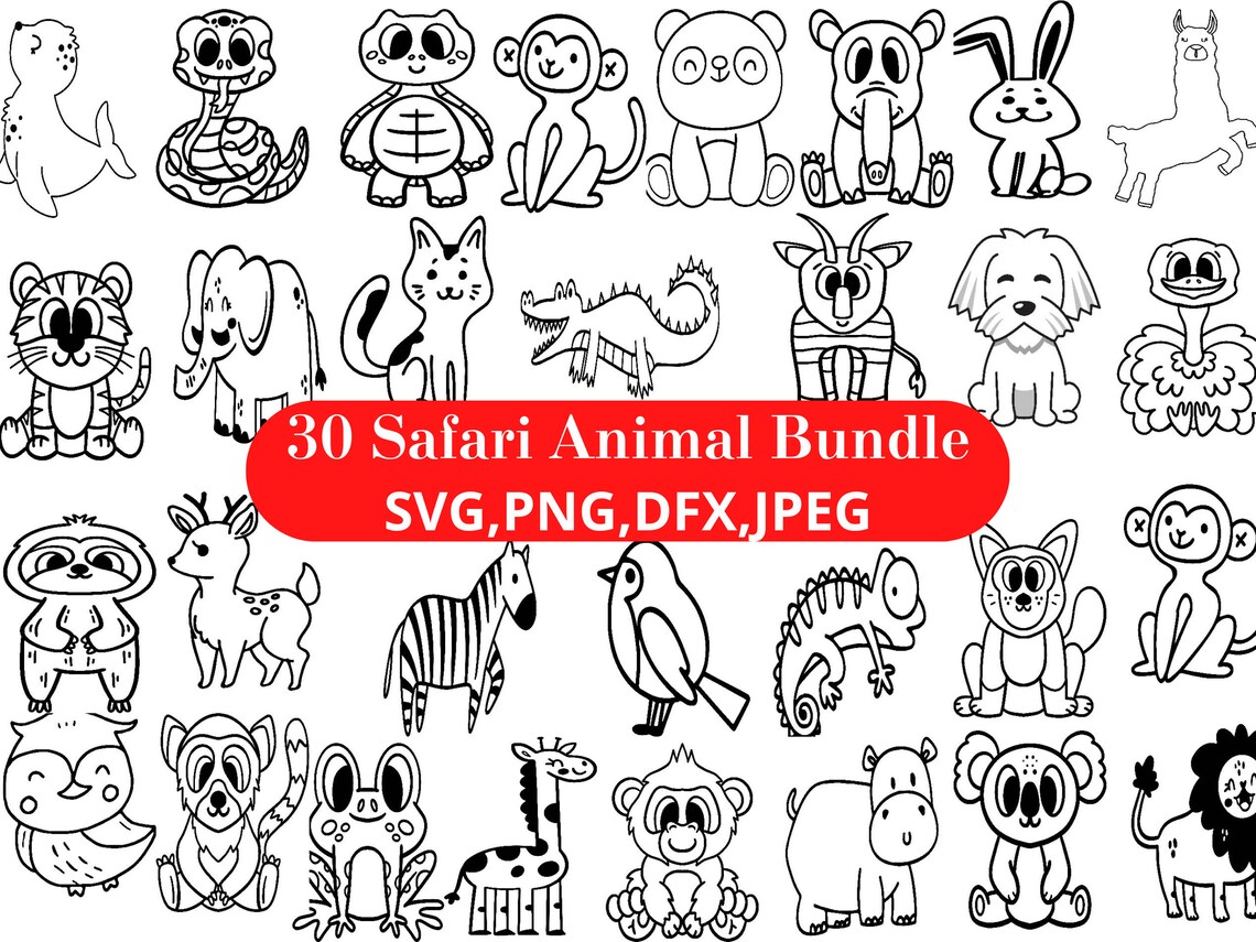 30 Safari Animals Bundle SVG Cute Jungle Animal Cut File Cricut ...