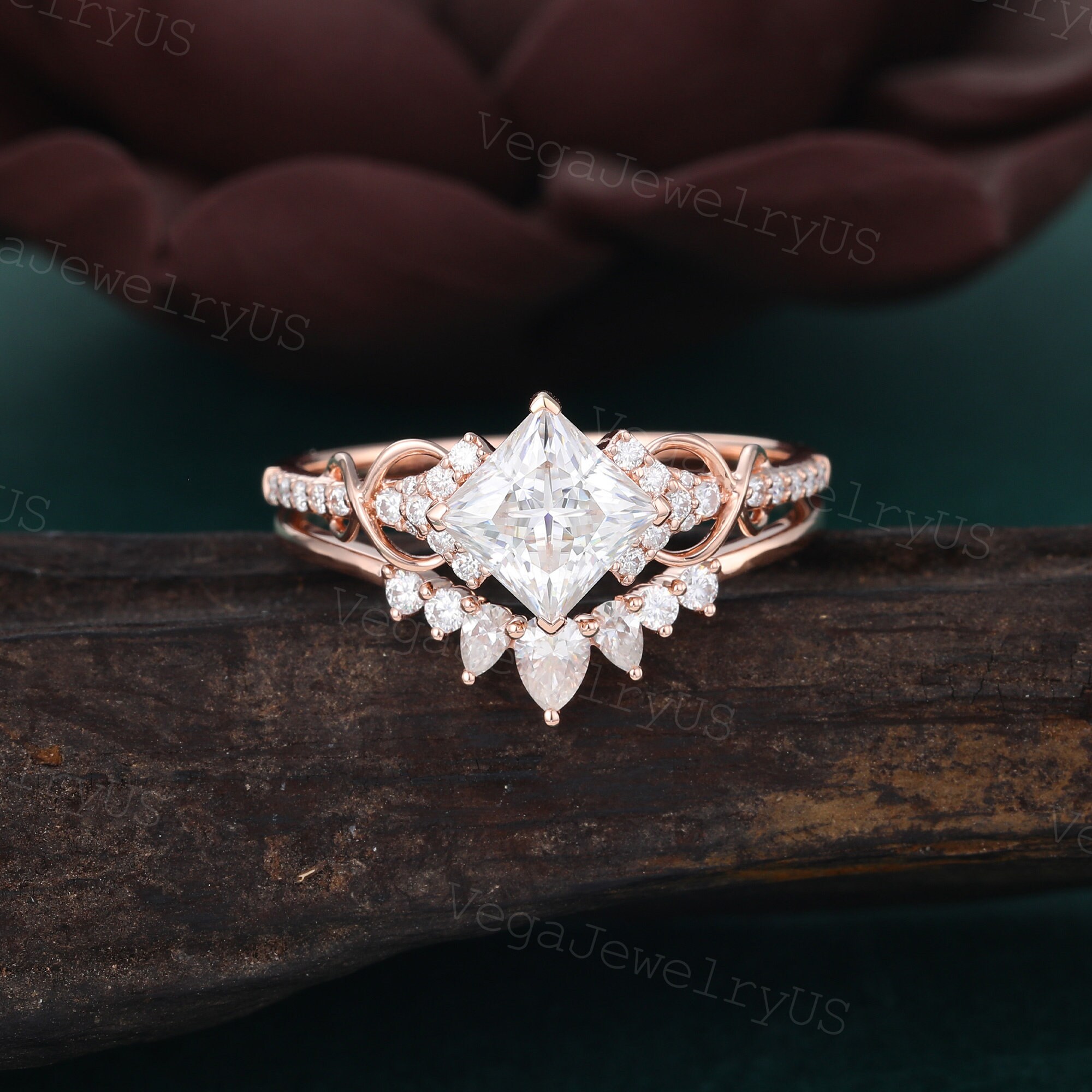 Princess Cut Moissanite Engagement Ring Set Unique Gift for - Etsy